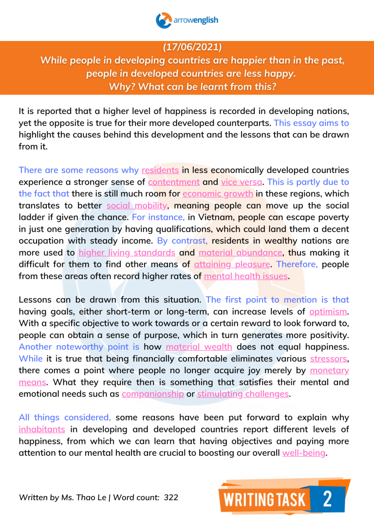 BÀI VIẾT MẪU IELTS TASK 2 (Band 7+): Ở đâu hạnh phúc hơn? | Happiness ...